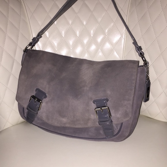 Cole Haan | Bags | Cole Haan Gray Suede Hobo Patent Leather Trim | Poshmark